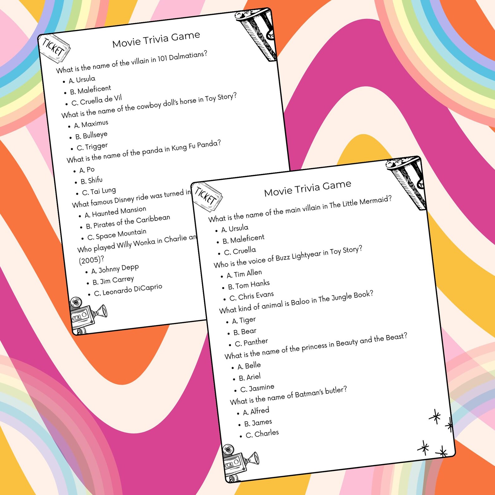 Movies Match up Trivia Game | Printable Party Games | Party Game for ...