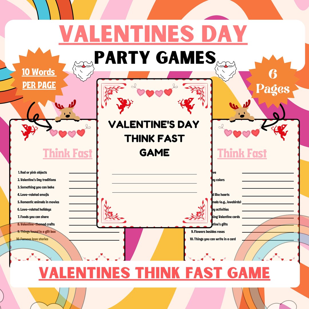 Valentine's Day THINK FAST Printable Game | Fun Valentine's Game ...