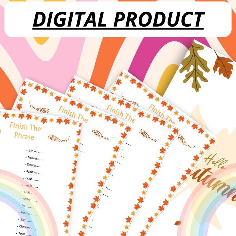 Fall Finish the Phrase Game: Printable Autumn Party Activity (PDF ...
