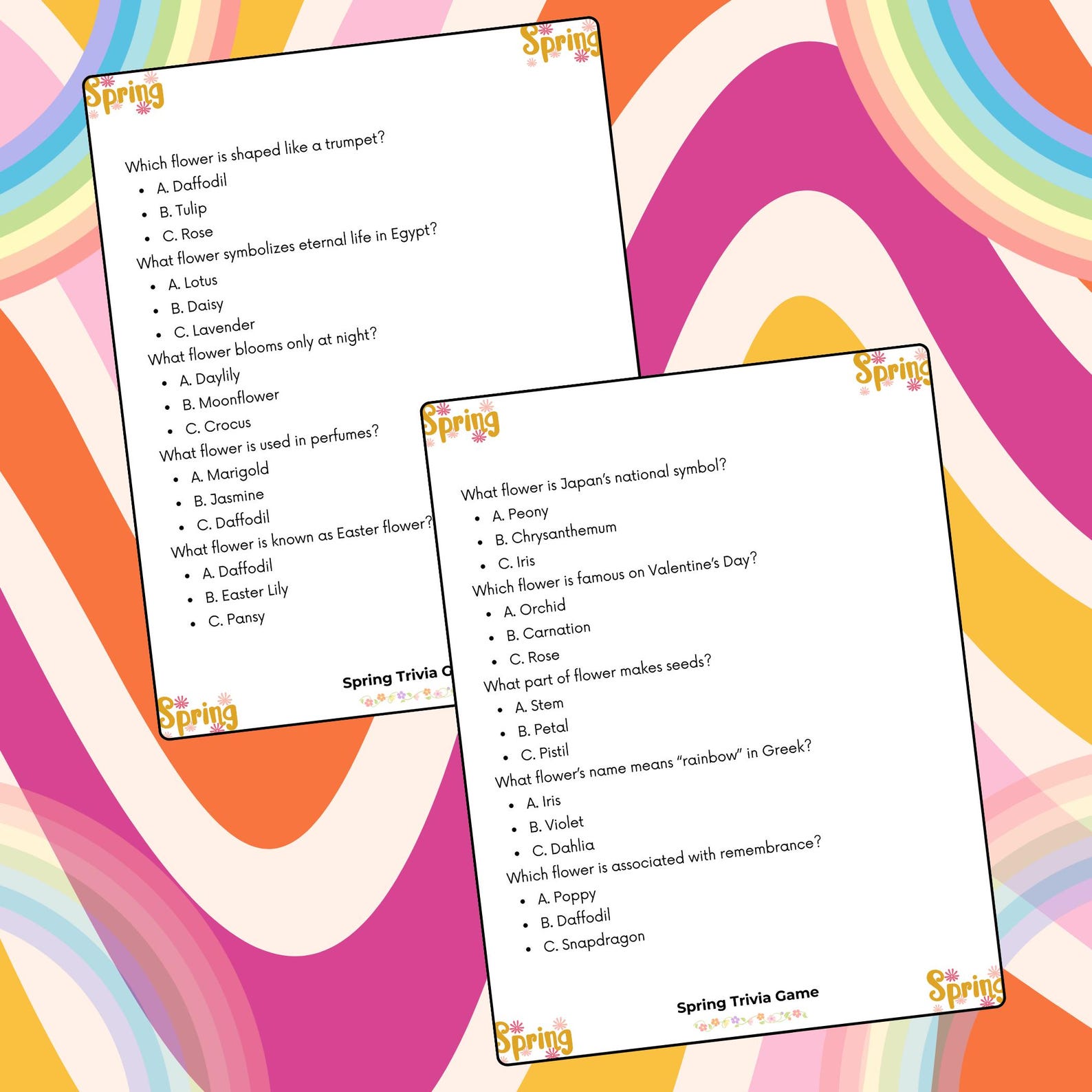 Spring Trivia Game | Flower Trivia Quiz | Flower Party Trivia Game ...