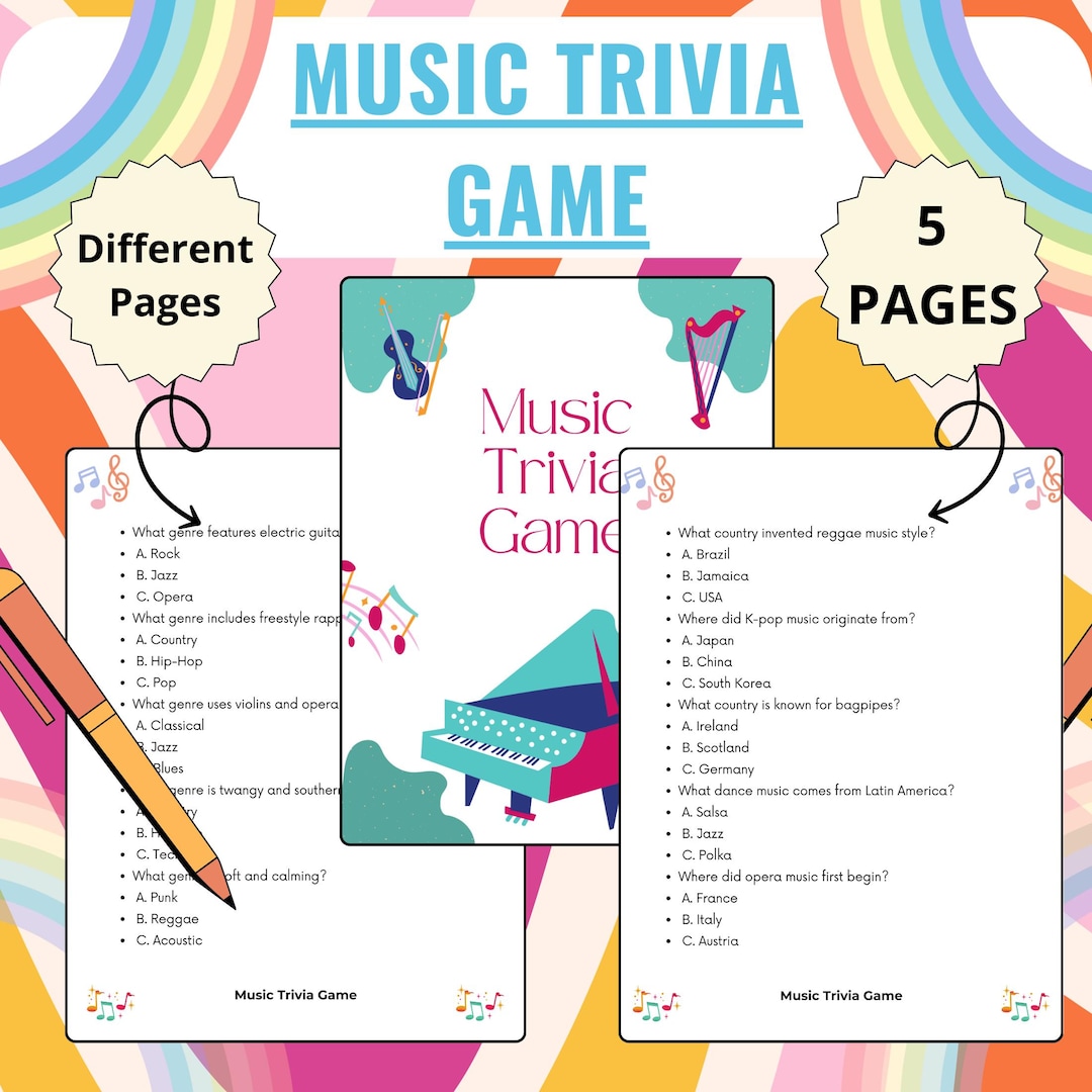 Music Trivia, Music Trivia Game, Printable Music Trivia, Printable ...