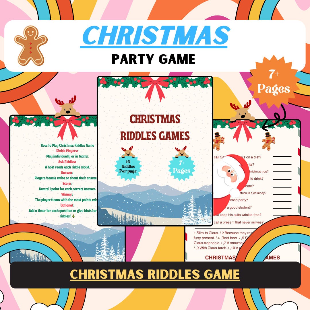 Christmas Riddles Game Printable Holiday Party Game Fun Christmas ...