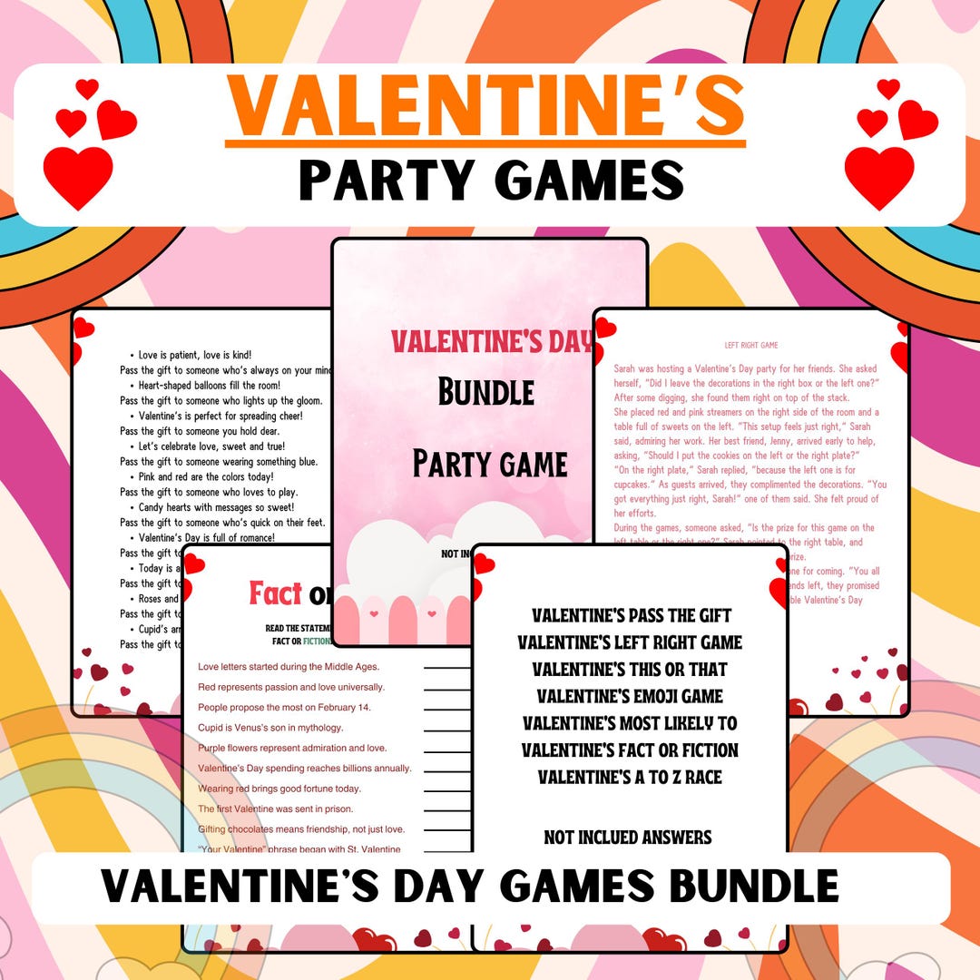 Valentine's Day Games Bundle Printable Valentines Party Game Party Fun ...