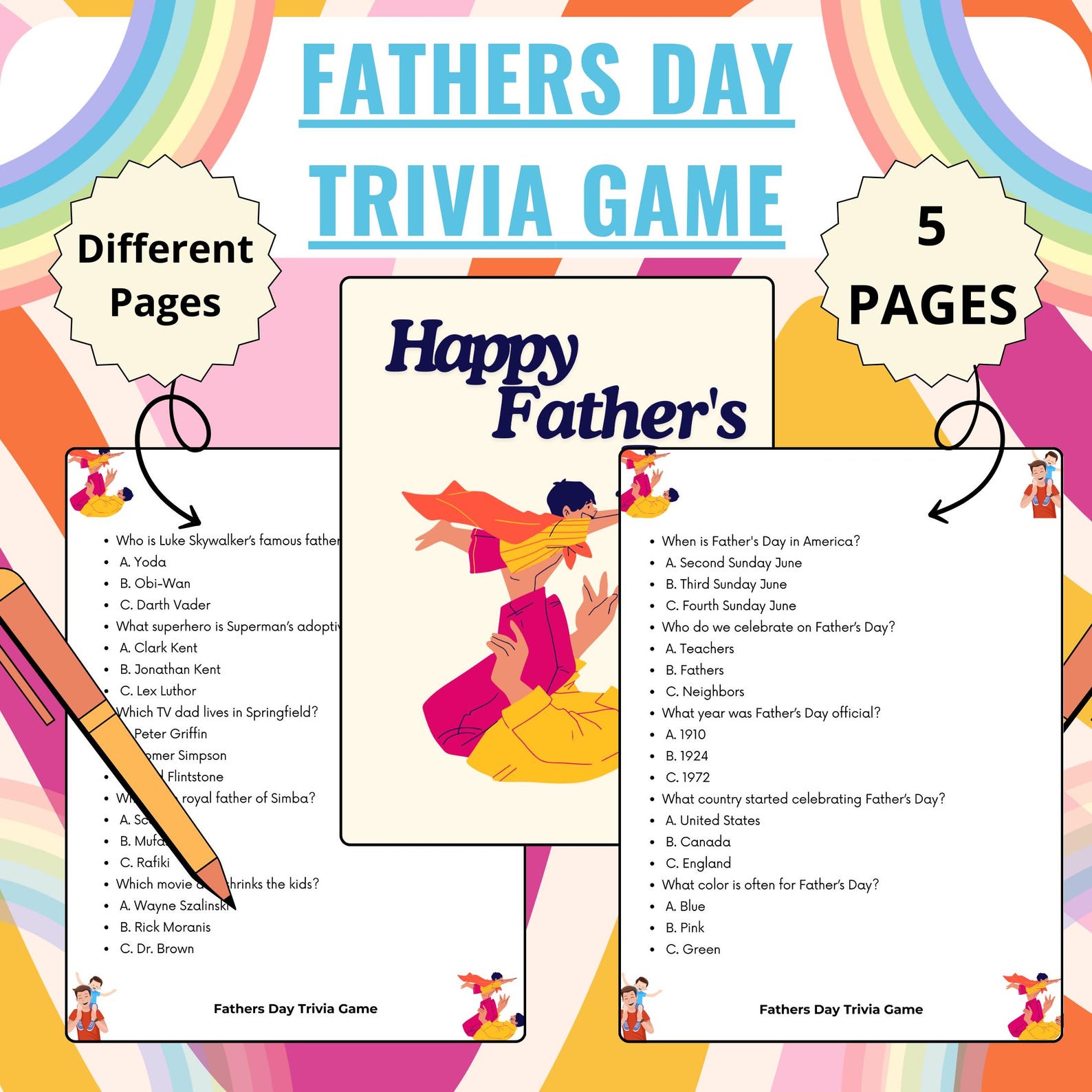 Fathers Day Trivia Game, Printable Family Fun, Interactive Party Game ...