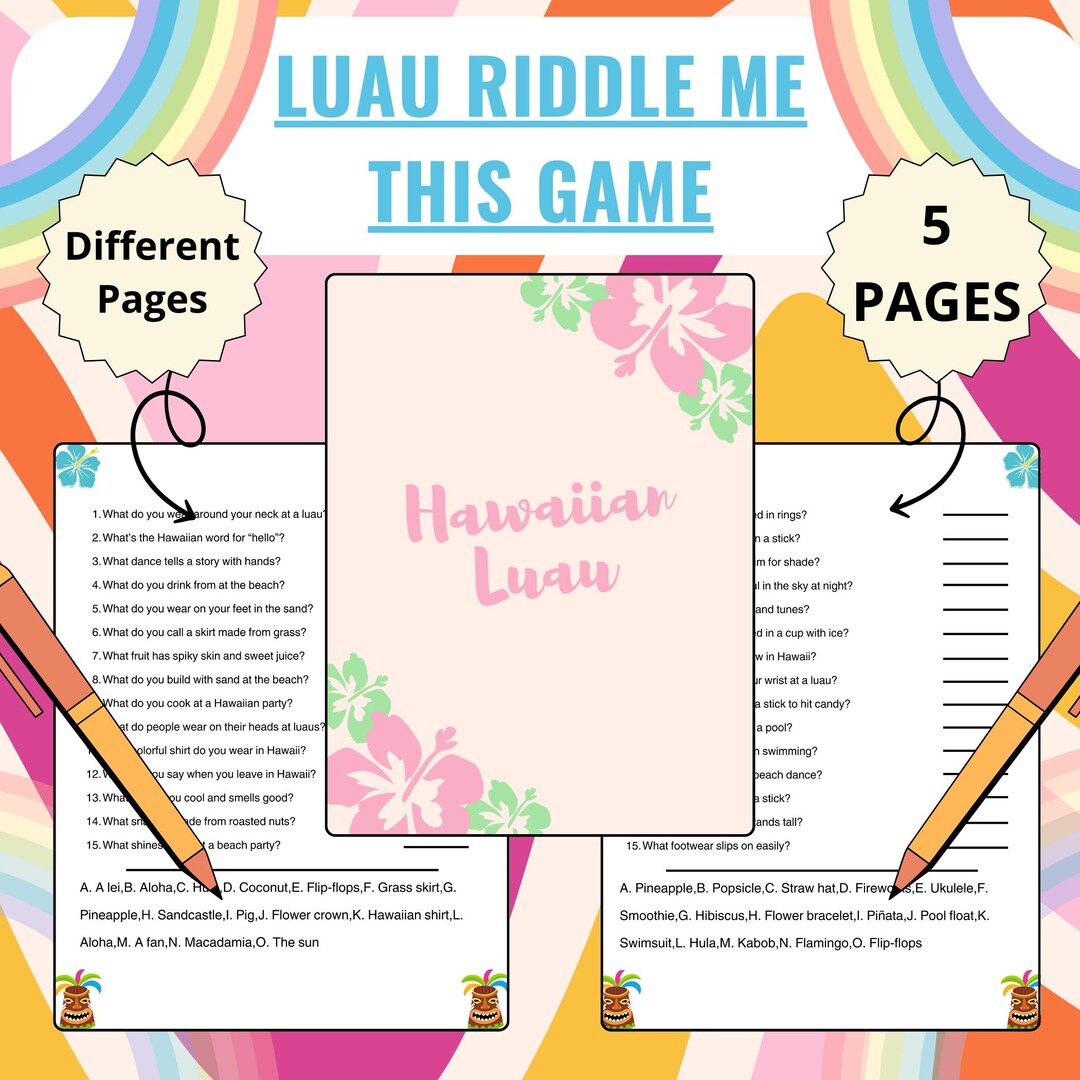 Luau Riddle Me This | Luau Party Games | Luau Games for Kids | Hawaiian ...