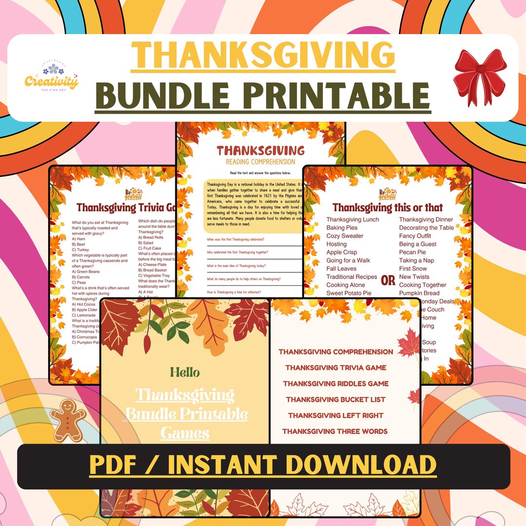 Thanksgiving Games Bundle | Fun Party Activities | Friendsgiving Trivia ...