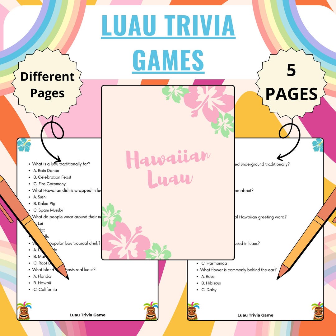 Luau Trivia Game | Printable Hawaiian Game for Kids Adults | Luau ...