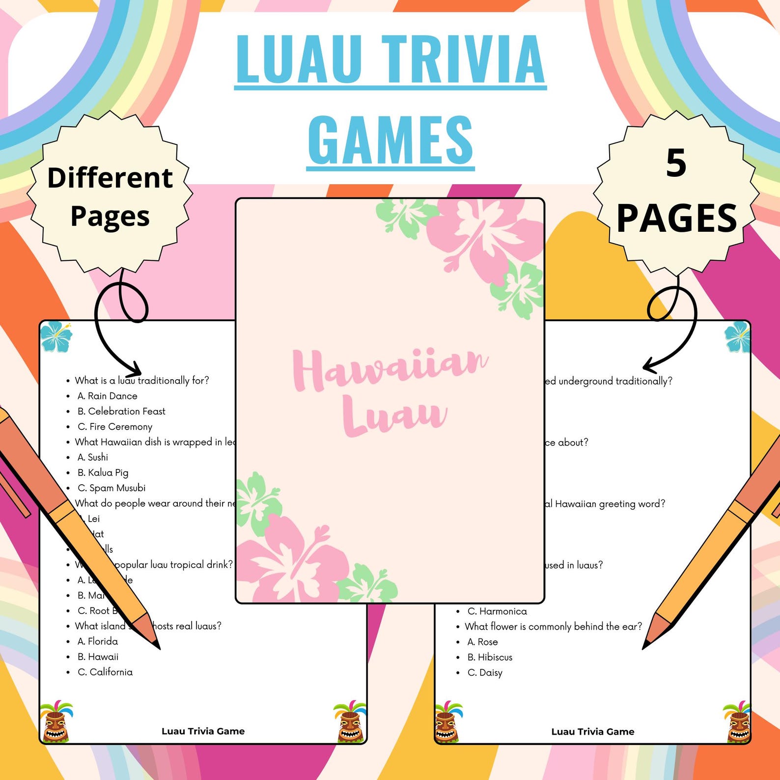 Luau Trivia Game | Printable Hawaiian Game for Kids Adults | Luau ...