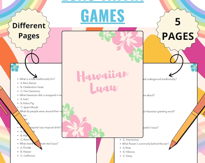 Luau Trivia Game | Printable Hawaiian Game for Kids Adults | Luau ...