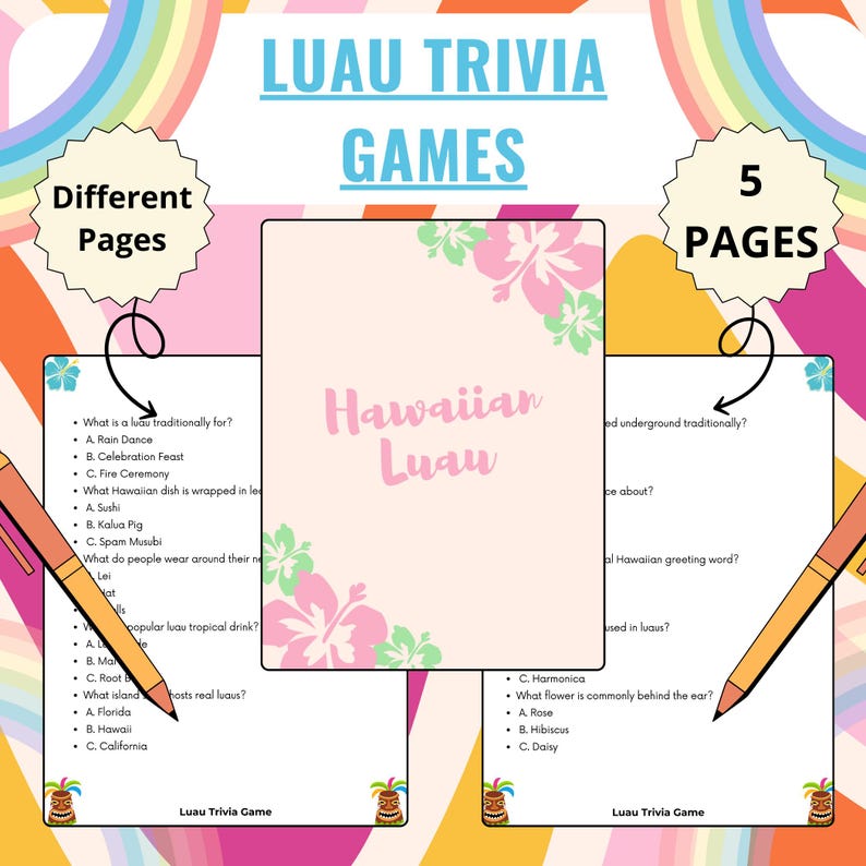 Luau Trivia Game | Printable Hawaiian Game for Kids Adults | Luau ...