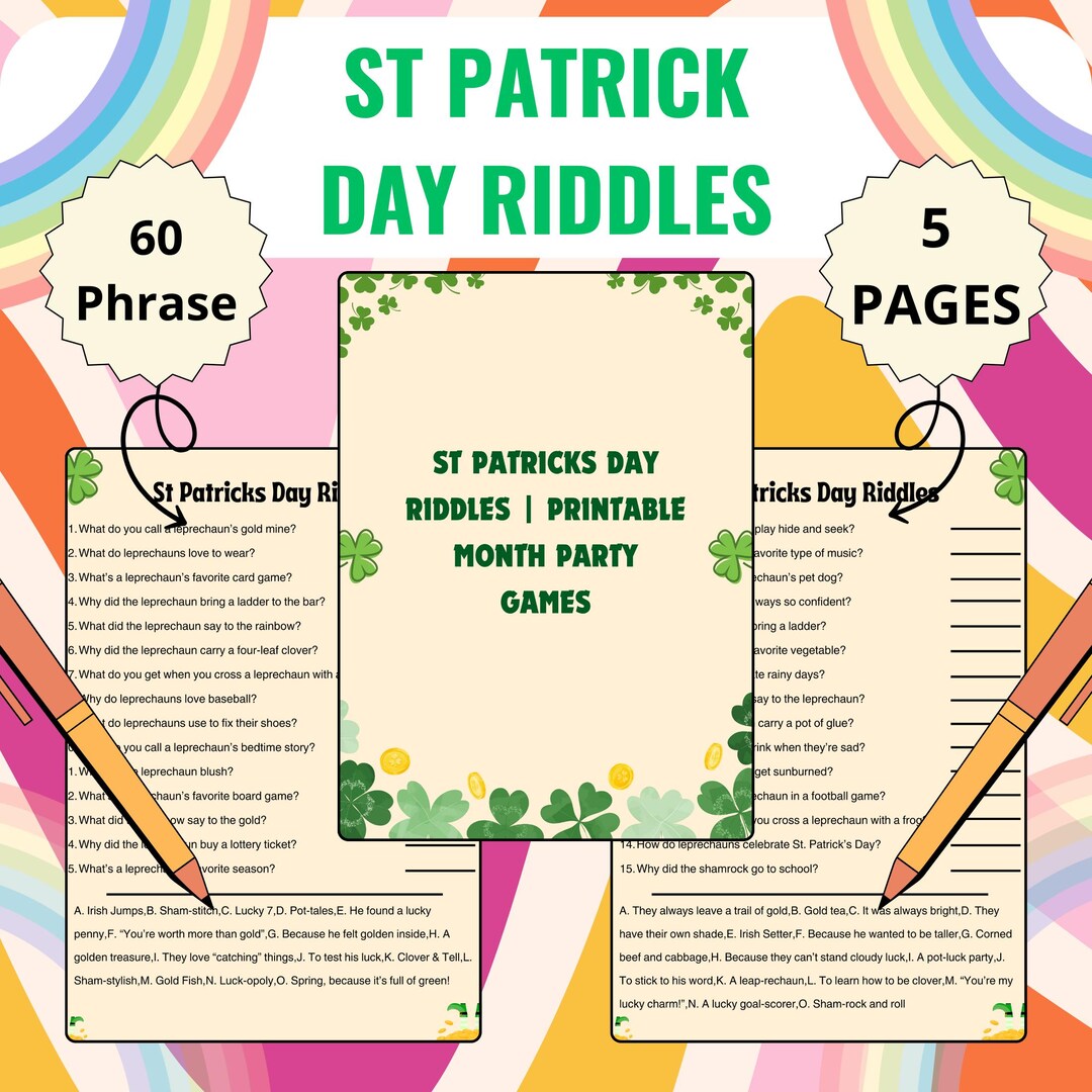 St Patricks Day Riddles Printable Game | St Paddys Office Classroom ...