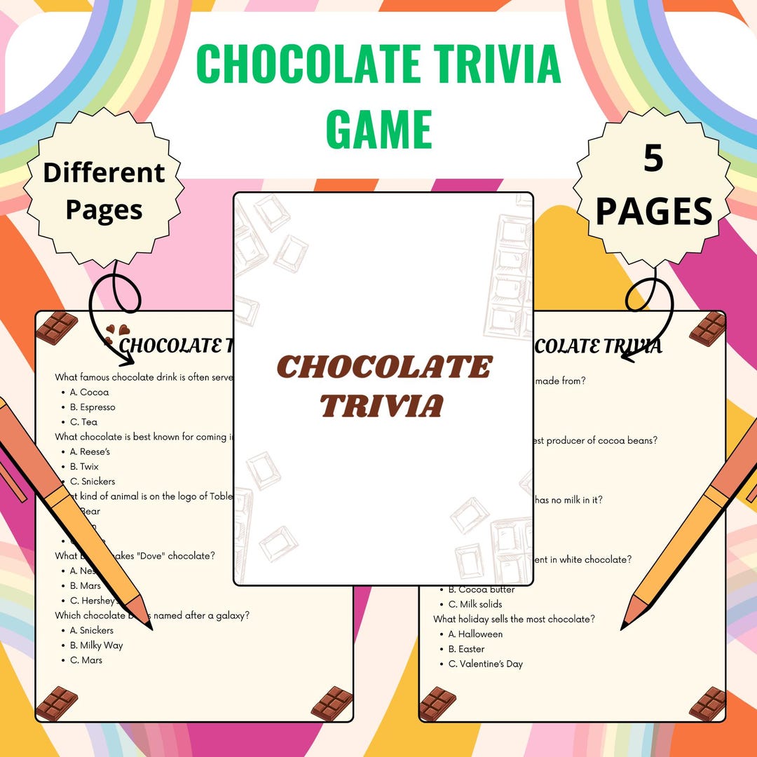 Chocolate Trivia Game | Candy Printable | Sweets Party Games ...