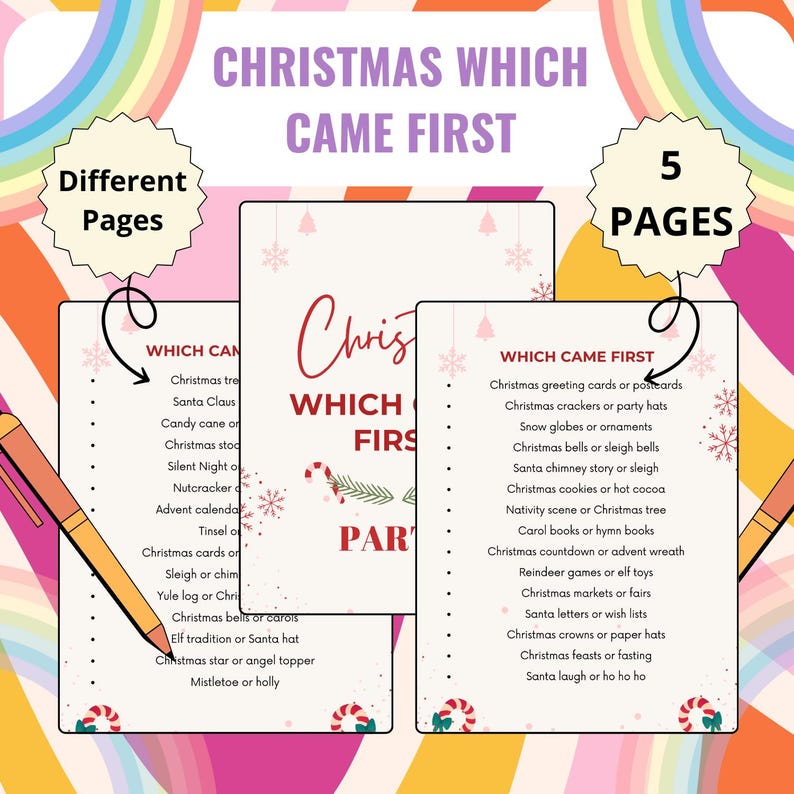 Christmas Which Came First Game, Christmas Trivia Party Game, Holiday ...