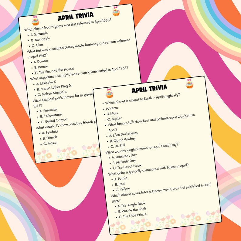 April Trivia Game | April Trivia for Kids Adults | Printable April Game ...