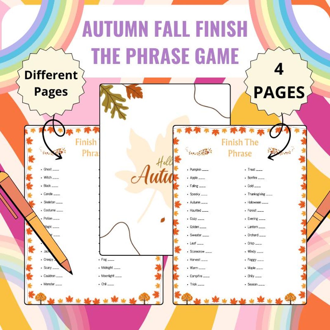 Fall Finish the Phrase Game: Printable Autumn Party Activity (PDF ...