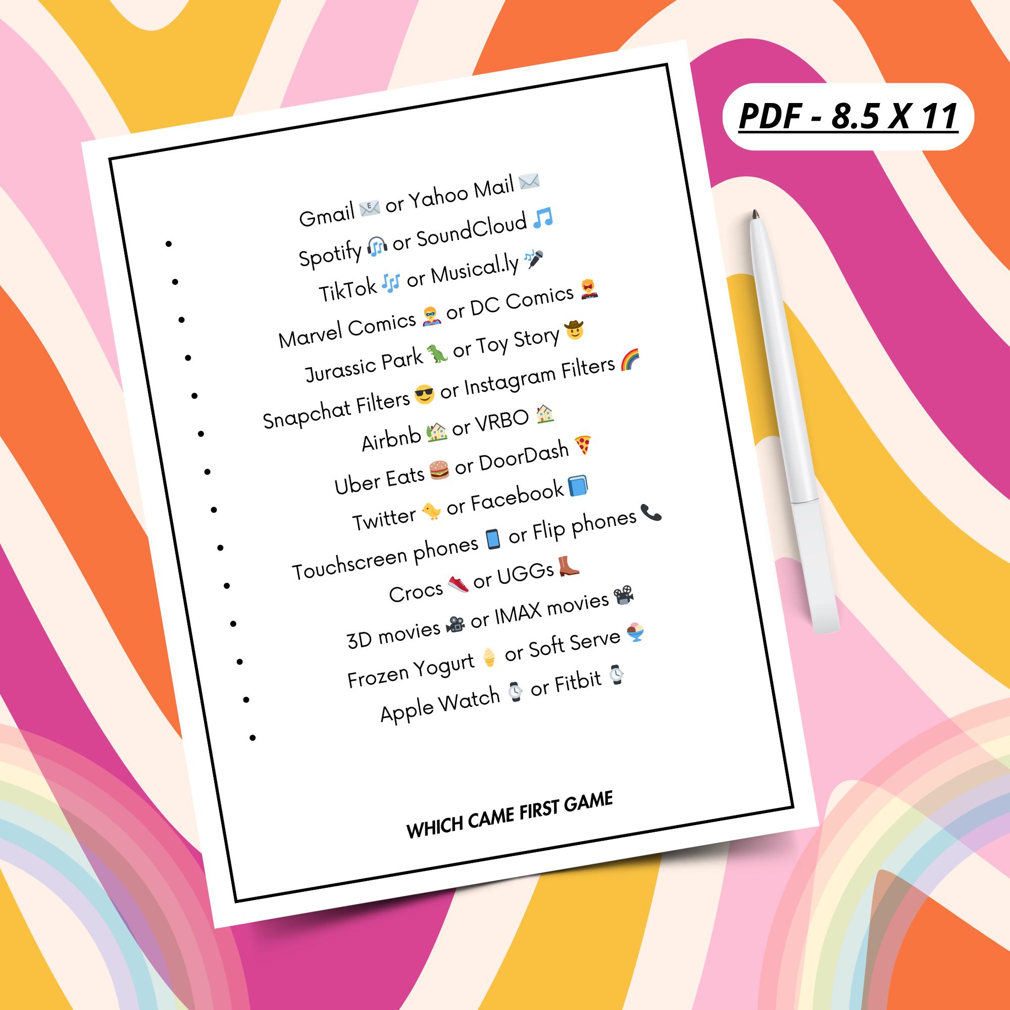 Which Came First Trivia Game: Printable Quiz - Office & Family Fun (PDF ...