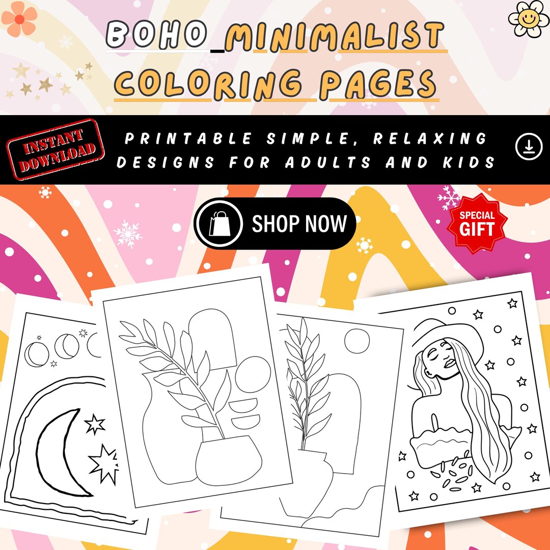 Boho Minimalist Coloring Pages, Digital Coloring Pages, Instant ...