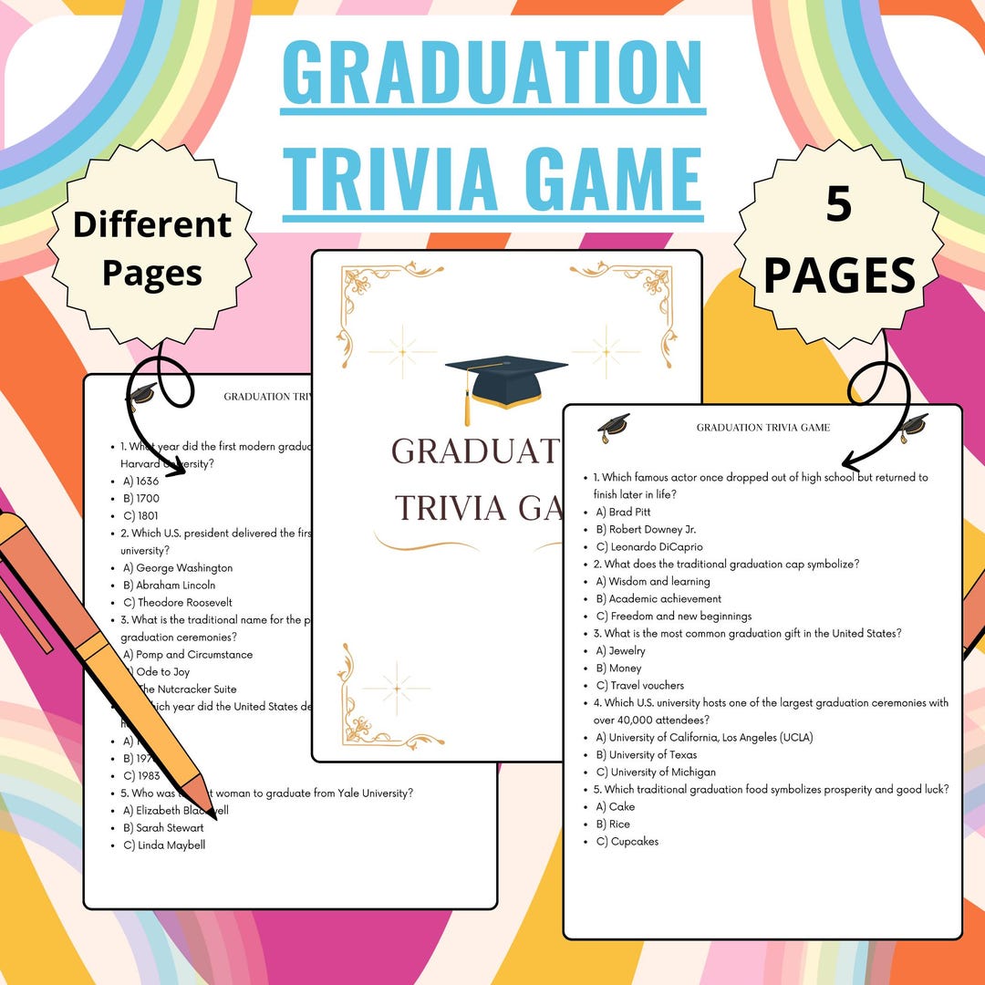 Graduation Trivia Game, Fun Graduation Party Game, Grad Party Activity ...