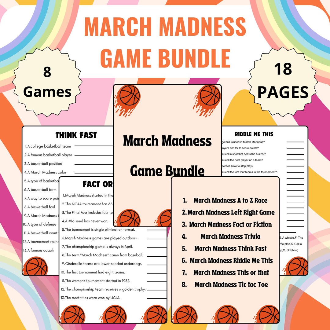 March Madness Game Bundle | Ten Printable March Madness Party Games ...