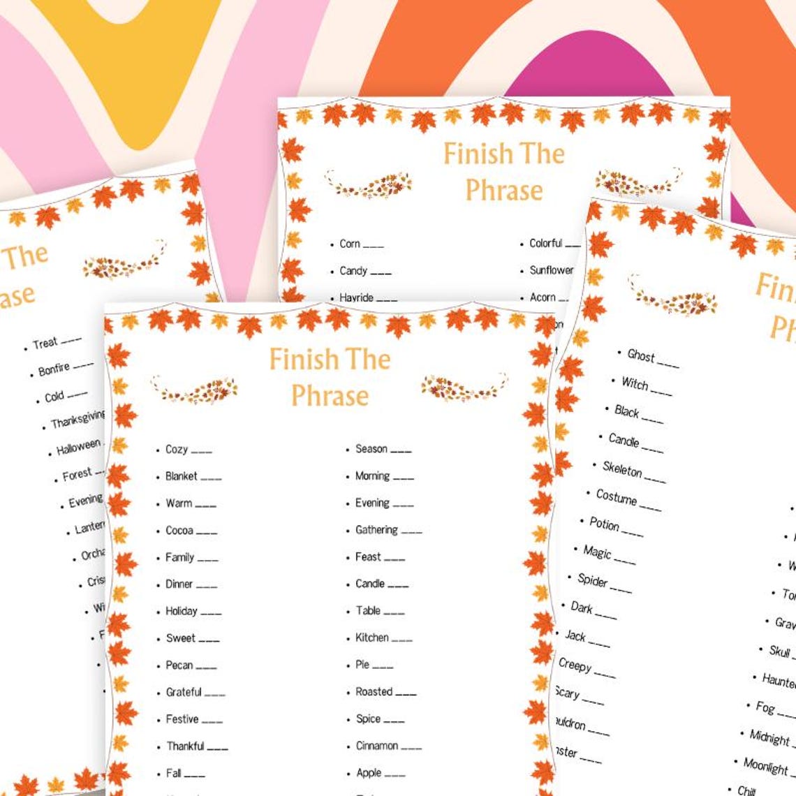 Fall Finish the Phrase Game: Printable Autumn Party Activity (PDF ...
