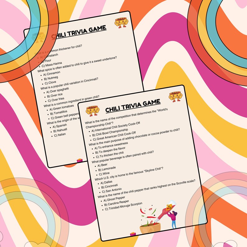 Chili Cook off Printable Trivia Game | Chili Trivia | Game for Kids and ...