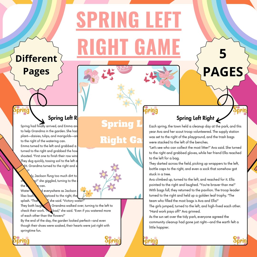 Spring Games Printable | Spring Left Right Game | Spring Season Party ...