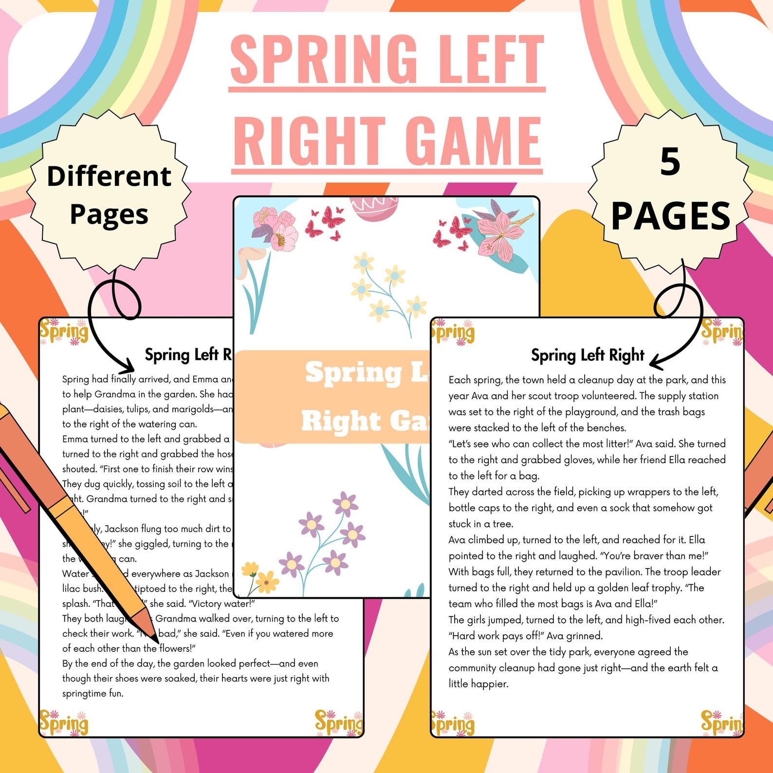 Spring Games Printable | Spring Left Right Game | Spring Season Party ...