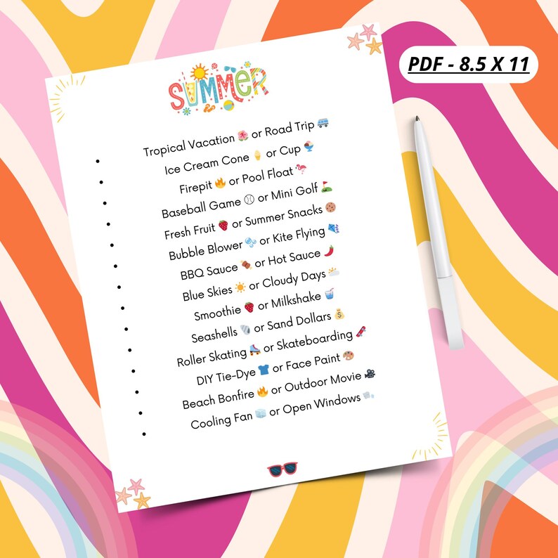 Summer This or That Game: Printable Party Icebreaker (PDF Download) - Etsy