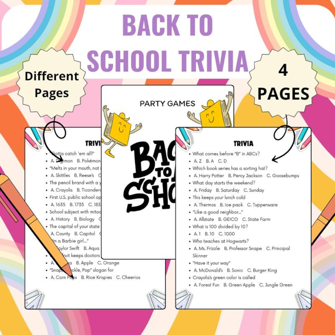 Back to School Trivia Game, Back to School Games, Printable Games ...