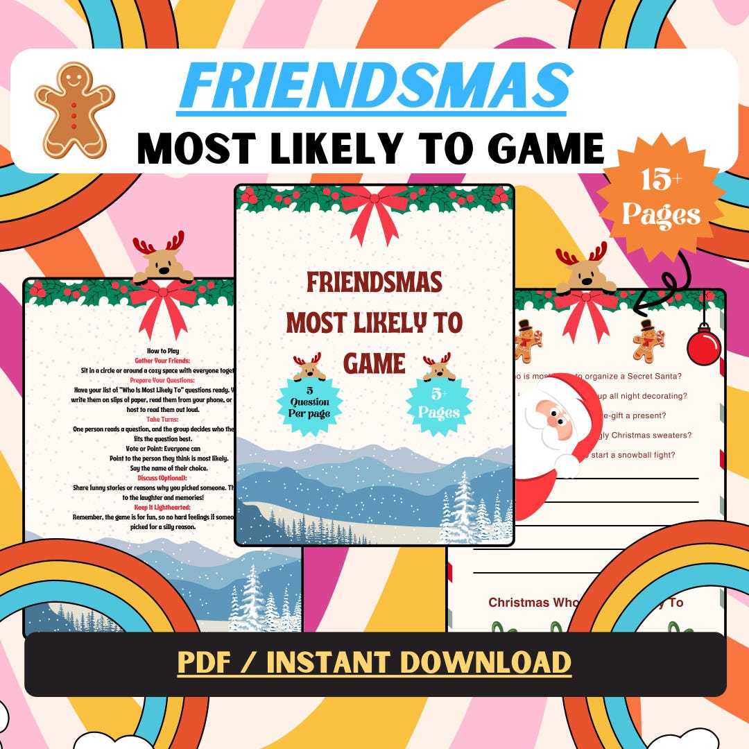 Friendsmas Most Likely to Game Printable Christmas Party Game Fun ...