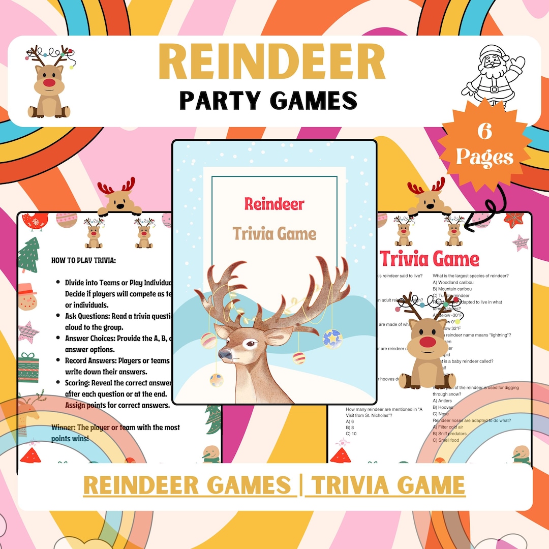Reindeer Trivia Game Trivia Printable Christmas Party Holiday Party ...