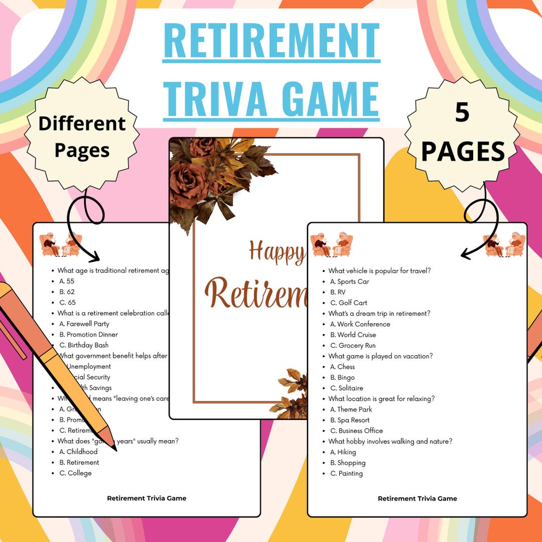 Retirement Trivia Game | Printable Retirement Quiz | Retirement Party ...