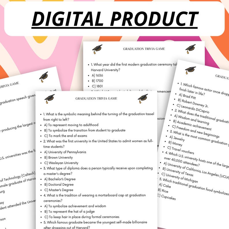 Graduation Trivia Game, Fun Graduation Party Game, Grad Party Activity ...