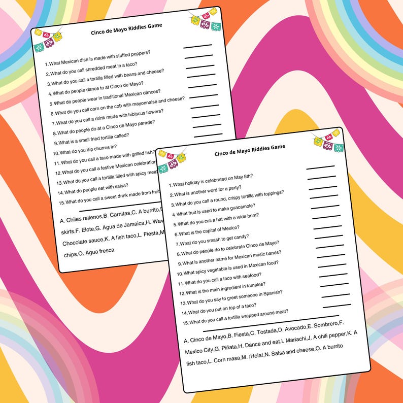 Cinco De Mayo Riddles Game | Printable Cinco De Mayo Fun Mexican Party ...