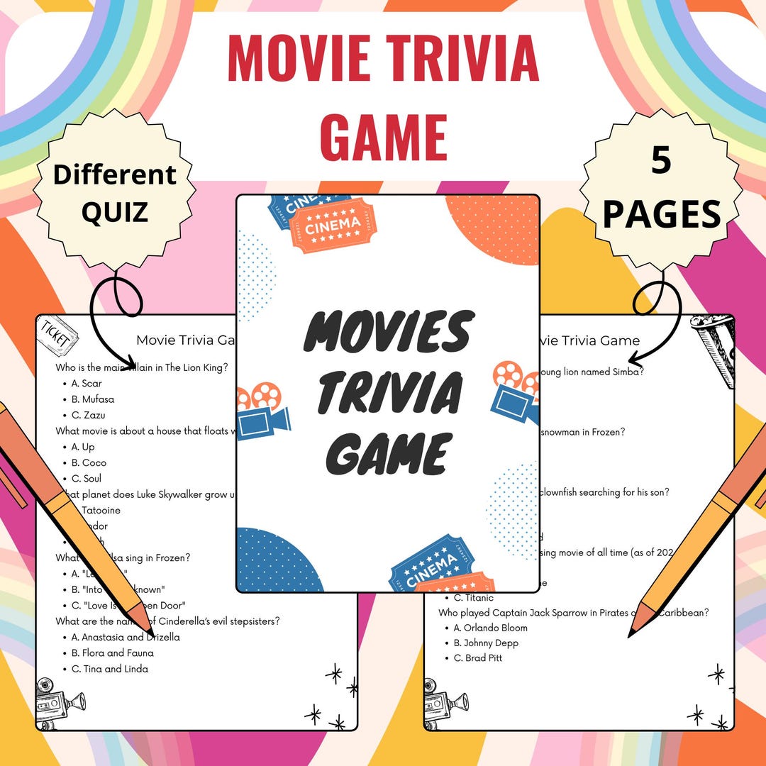 Movies Match up Trivia Game | Printable Party Games | Party Game for ...