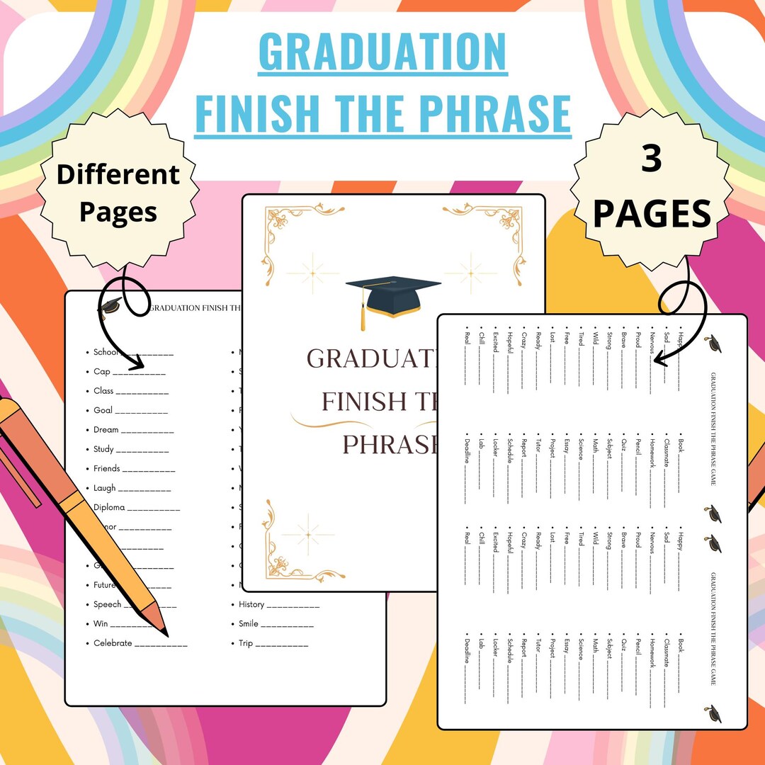 Graduation Finish the Phrase, Printable, Graduation Game Printable ...
