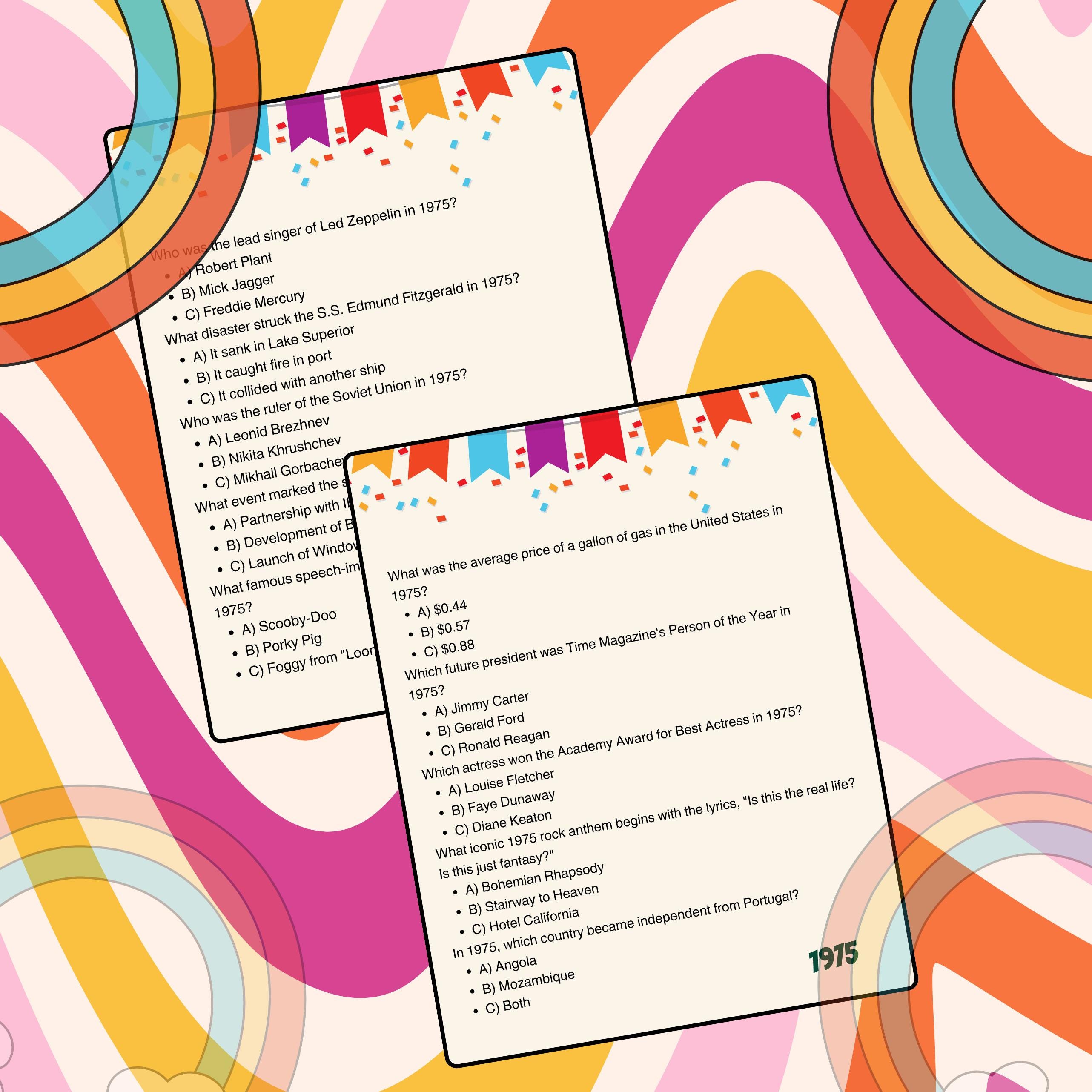 50 Year Reunion Game | 1975 Fun Facts | Back Class of 1975 | 1975 ...