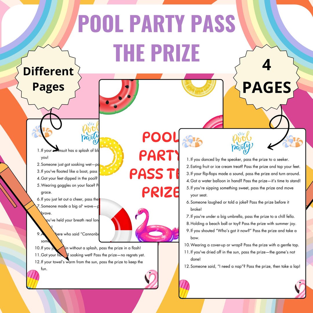 Pool Party Pass the Prize Game: Summer Activity (digital Download) - Etsy