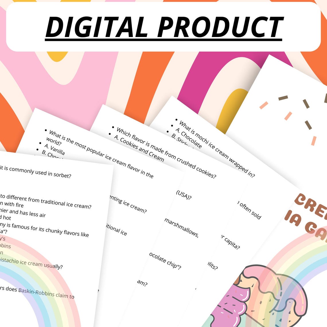 Ice Cream Trivia Game: Fun Party Quiz (PDF) - Etsy