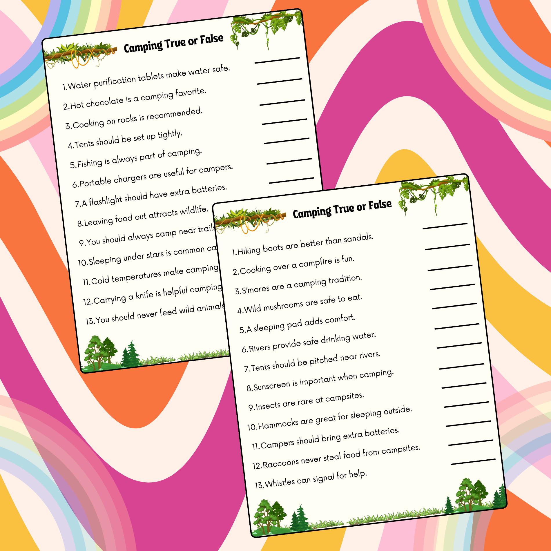 Camping Trivia Game | Camping True or False Game | Fun Camping Game ...