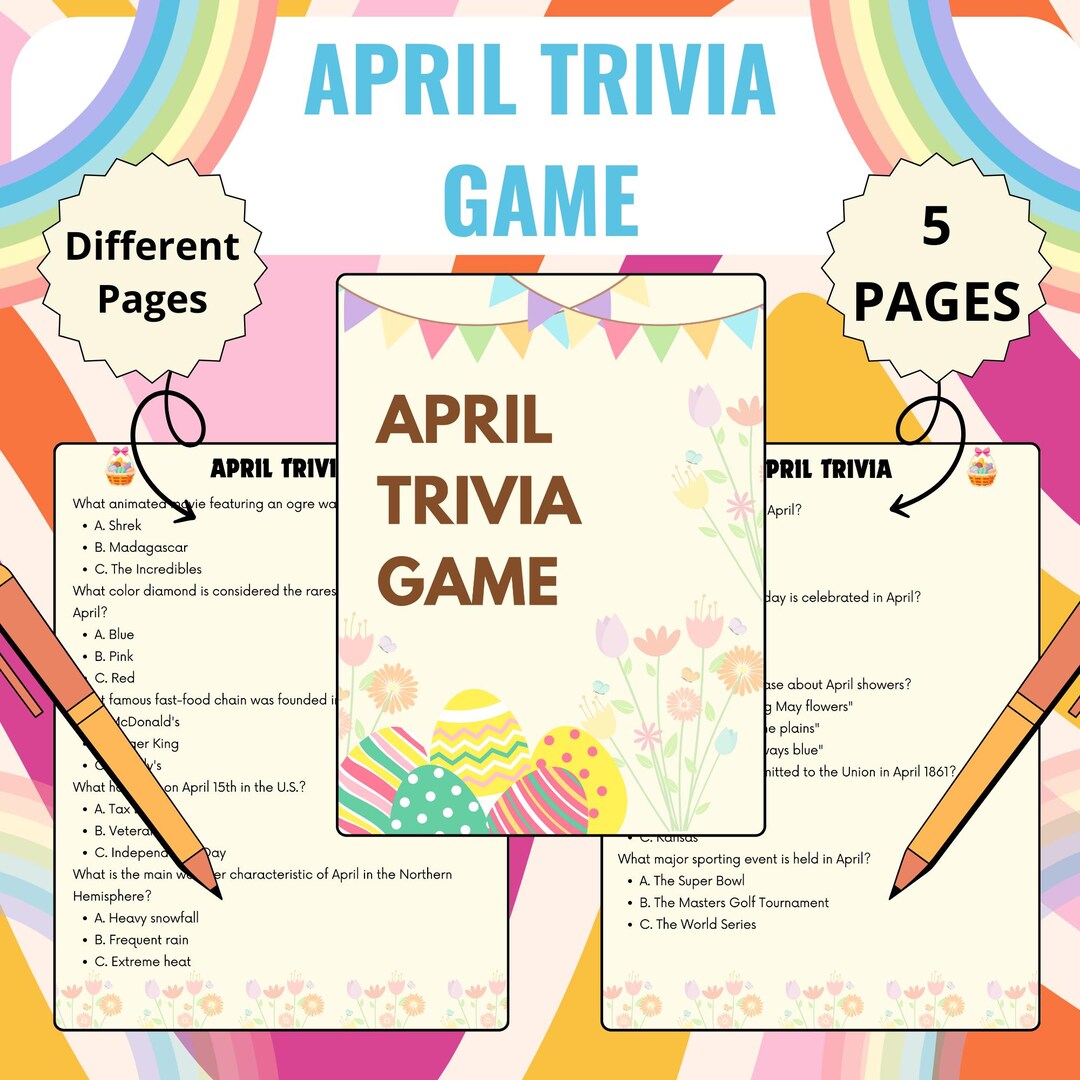 April Trivia Game | April Trivia for Kids Adults | Printable April Game ...