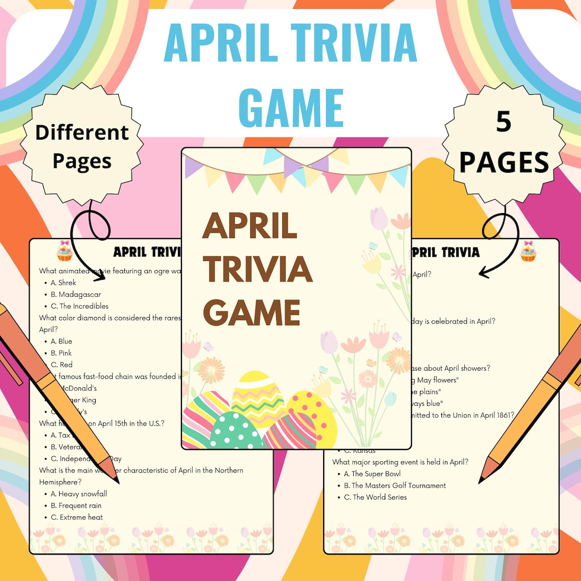April Trivia Game | April Trivia for Kids Adults | Printable April Game ...