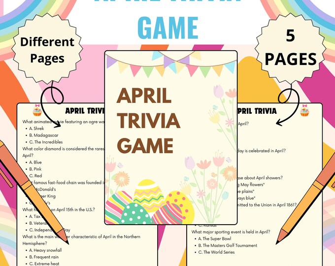 April Trivia Game | April Trivia for Kids Adults | Printable April Game ...