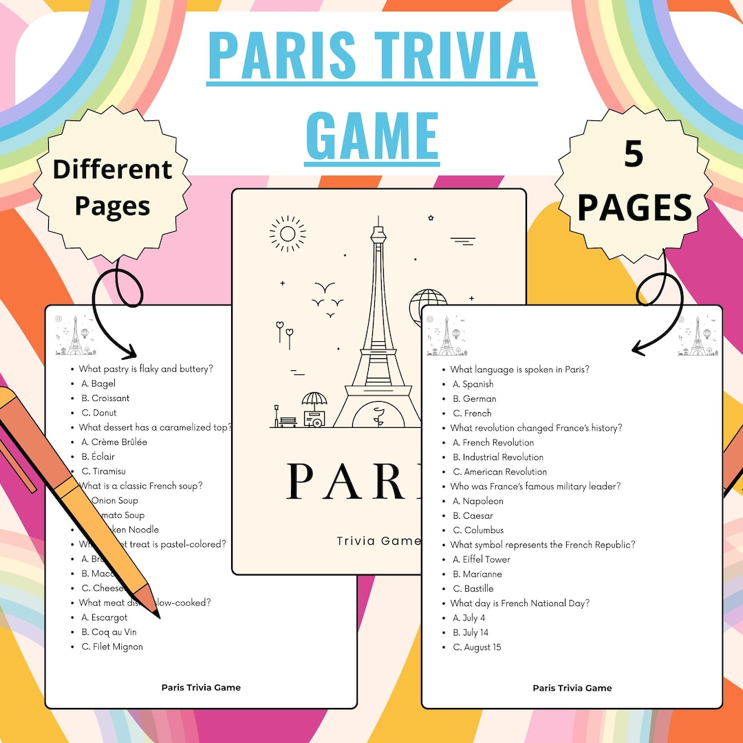 Paris Trivia Game | Paris Party Game for Teens & Adults | Fun French ...