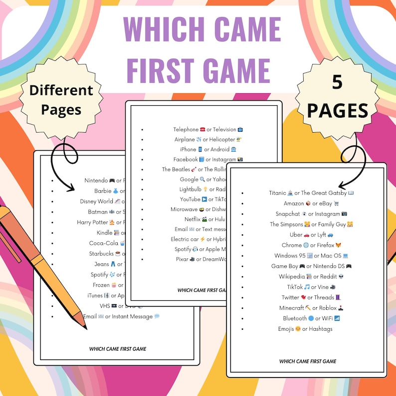 Which Came First Trivia Game, Printable Trivia Game Quiz, Office Game ...