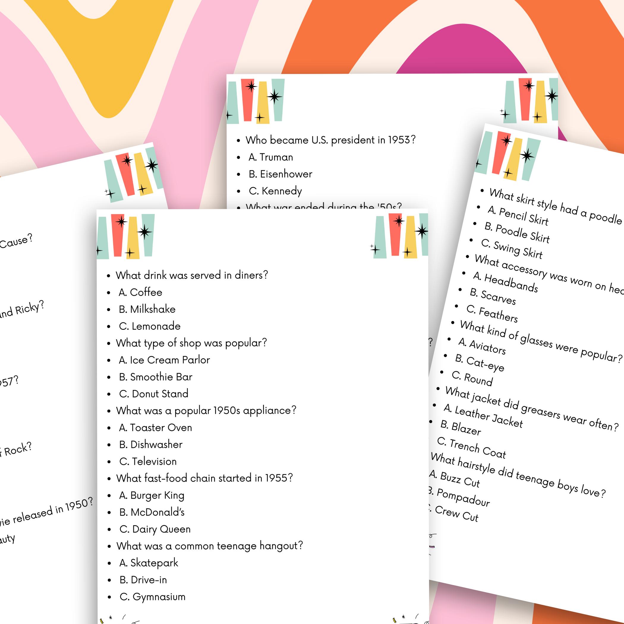 50s Activities | 50s Party Games | 1950s Party Games | 50s Trivia ...