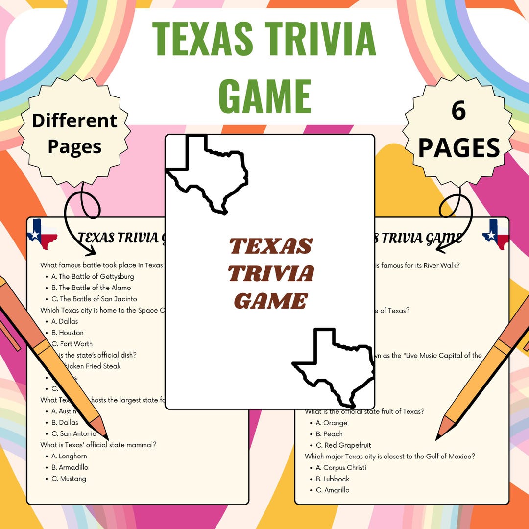 Texas Trivia | Texas Trivia Game | Printable Texas Trivia | Texas Party ...
