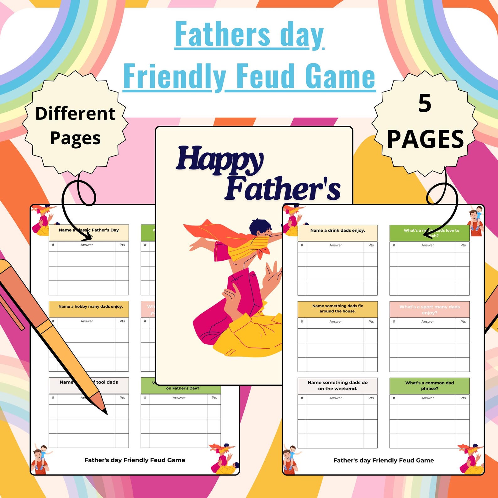 Father’s Day Friendly Feud Game | Family Party Game All Ages | Father's ...