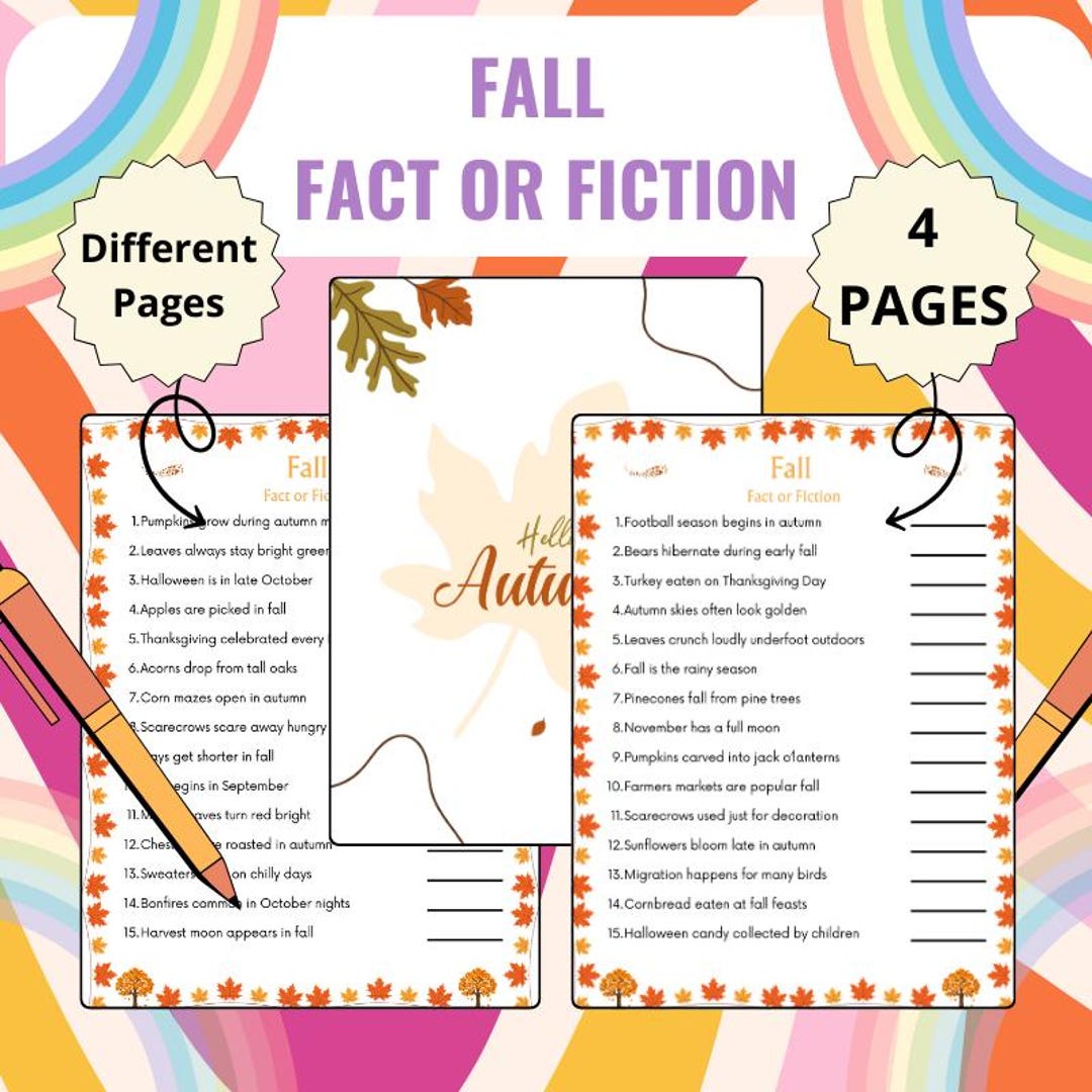 Fall Fact or Fiction Game, Printable Autumn Party Game, Autumn Activity ...