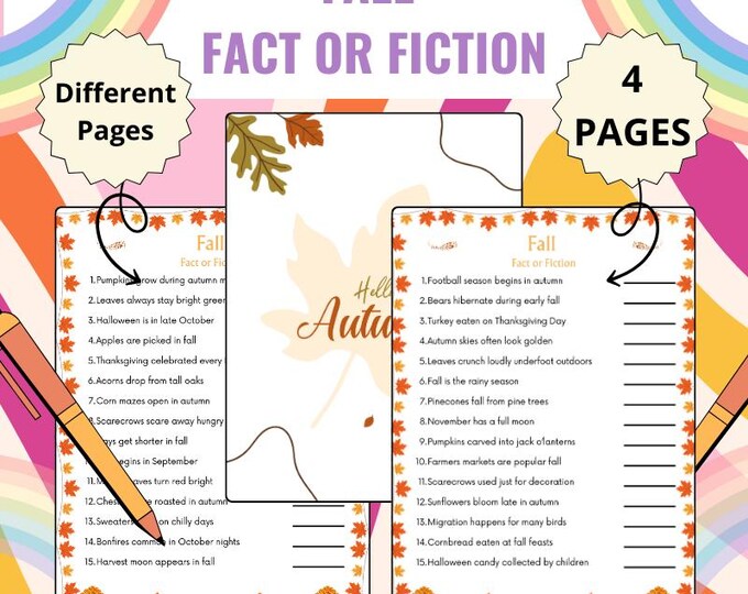 Fall Fact or Fiction Game, Printable Autumn Party Game, True or False ...